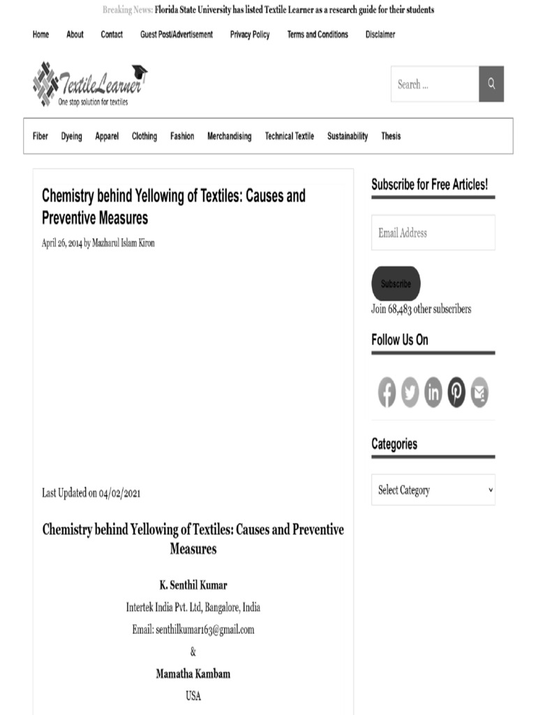 Causes and Prevention of Textile Yellowing | PDF | Textiles | Ozone