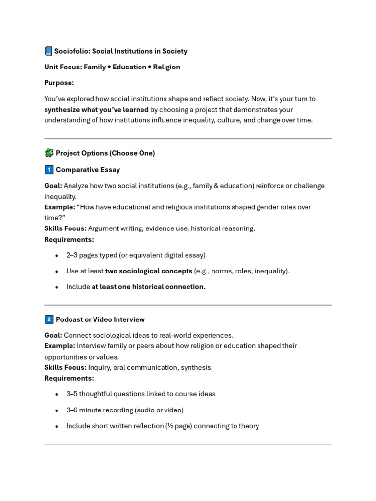 Social Institutions Project Guide | PDF | Sociology | Essays