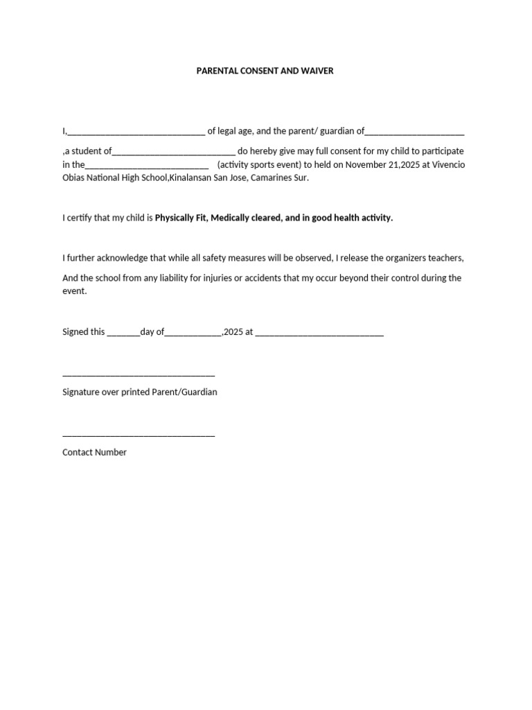Parental Consent Form for School Event | PDF