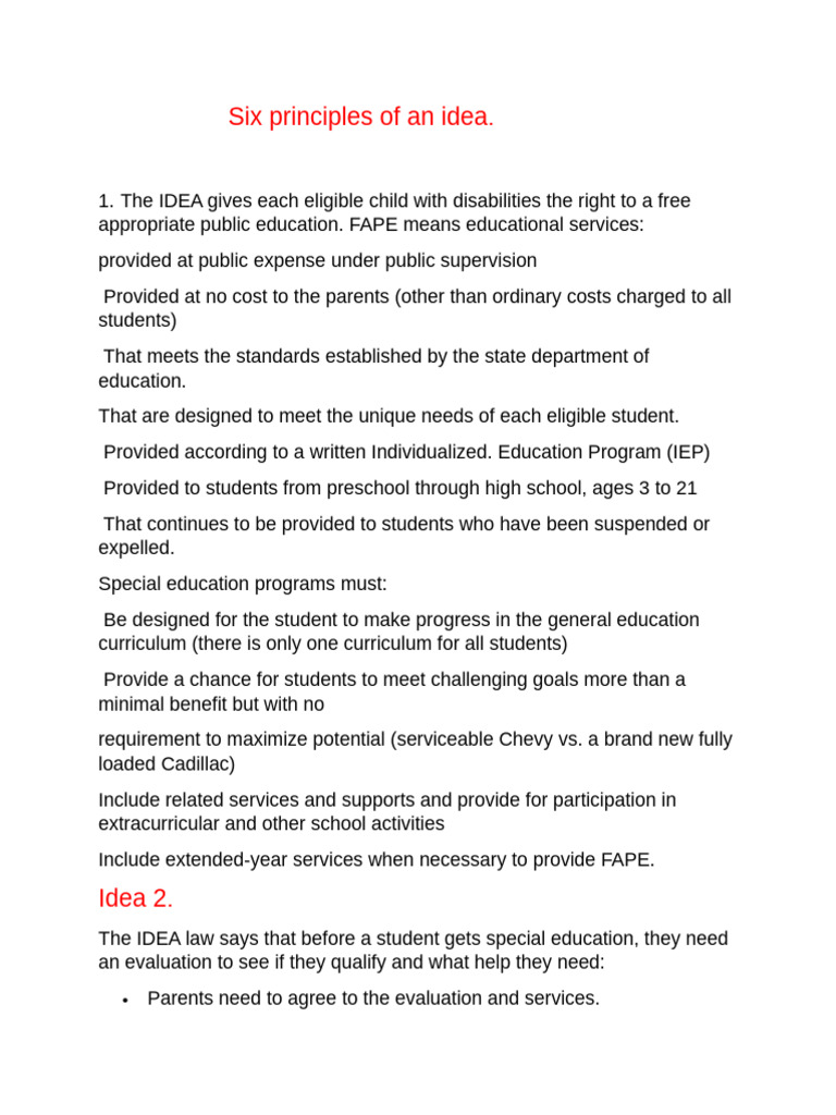 Understanding IDEA: Key Principles Explained | PDF | Individualized ...