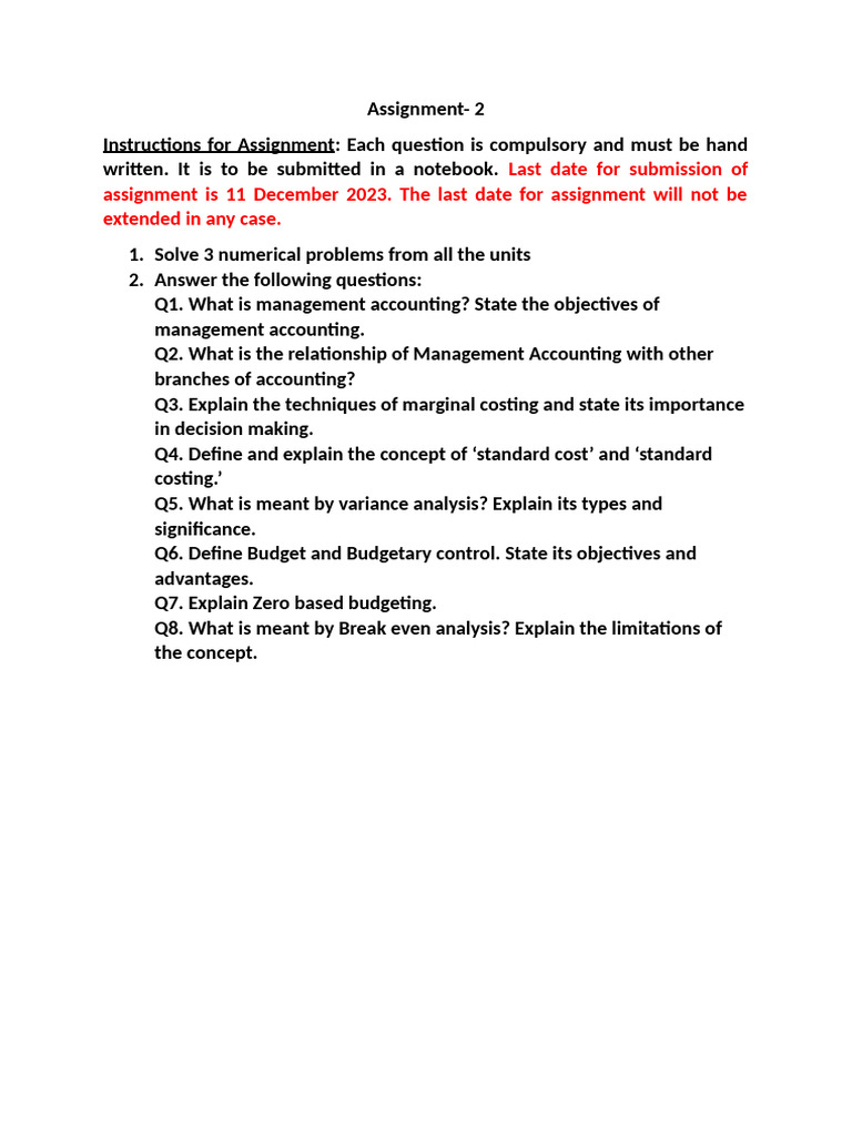 Management Accounting Assignment Guide | PDF