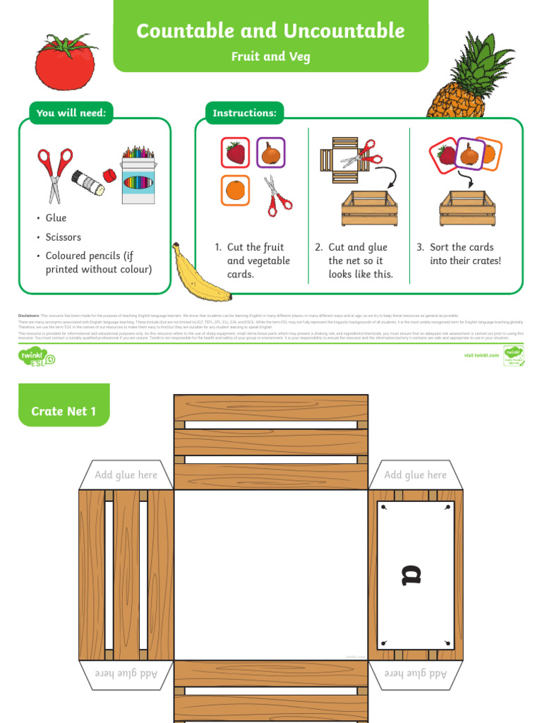 Countable or Uncountable Fruit and Vegetable Sorting Cards With Crates ...