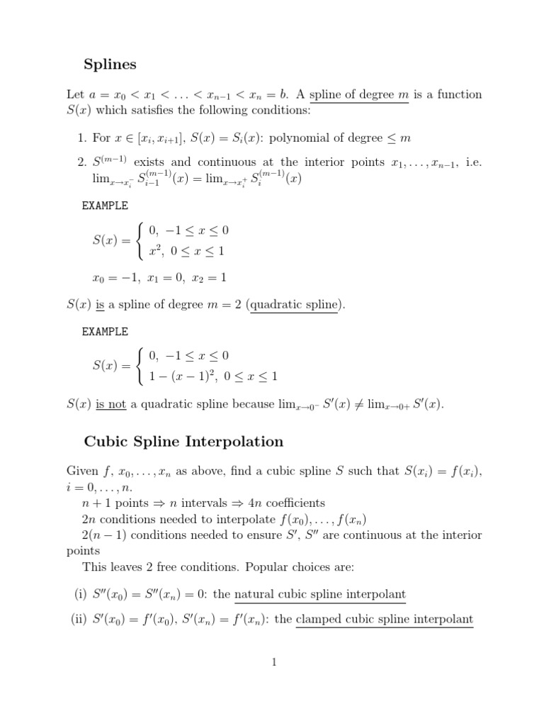Splines Quadratic Cubic Natural Clamped Spline Mathematics
