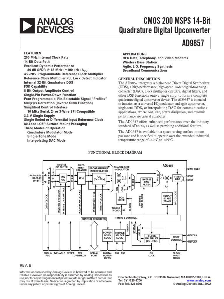 AD9857 CMOS 200 MSPS 14-Bit Quadrature Digital Upconverter | PDF ...