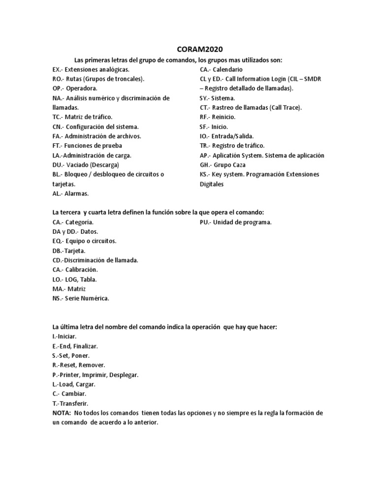 Comandos E Instrucciones. | PDF | Matriz (Matemáticas) | Teléfono