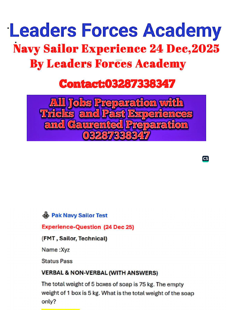 Navy Sailor Experience by Leaders Forces Academy 03287338347 | PDF