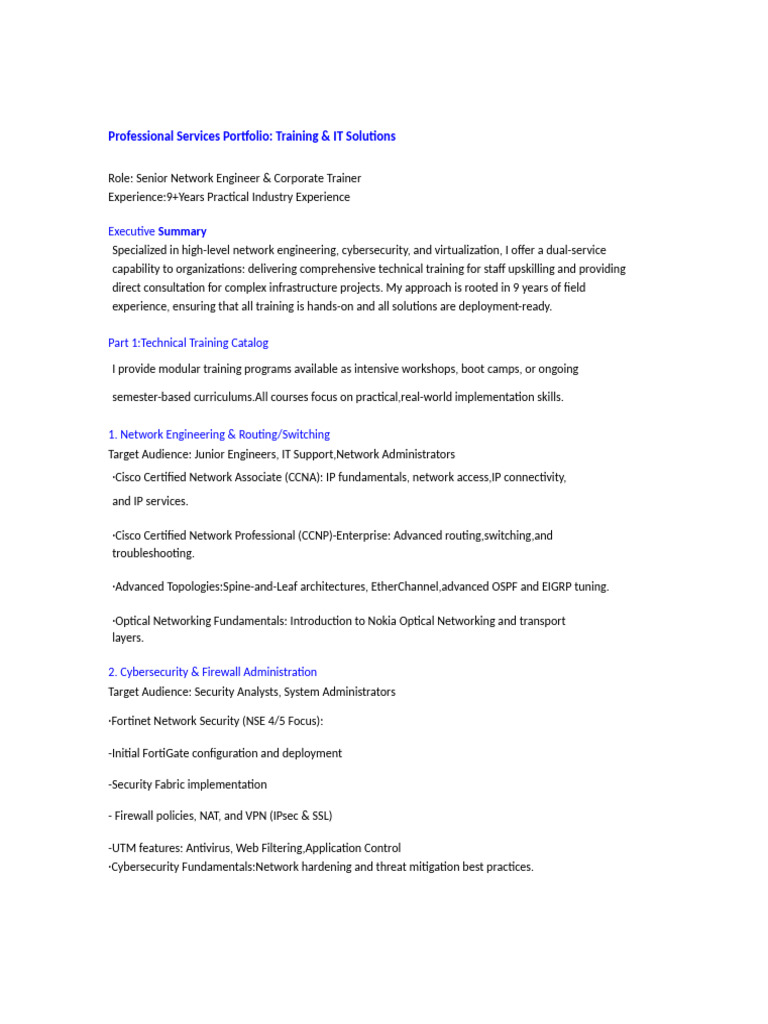 IT Training & Consultancy Services Portfolio | PDF | Computer Network ...