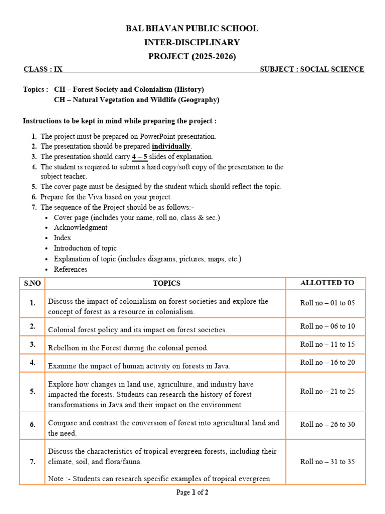 Ix SST Project Work 2025-26 | PDF | Forests | Ecology