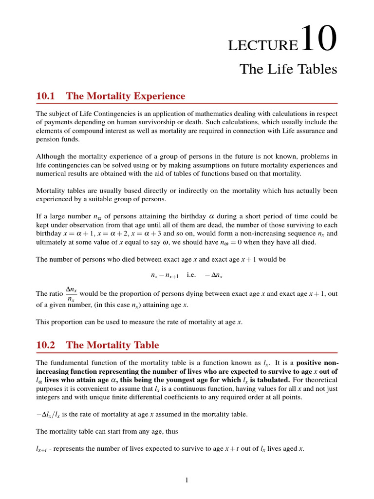 Life Tables and Mortality Calculations | PDF | Partnership | Sole ...