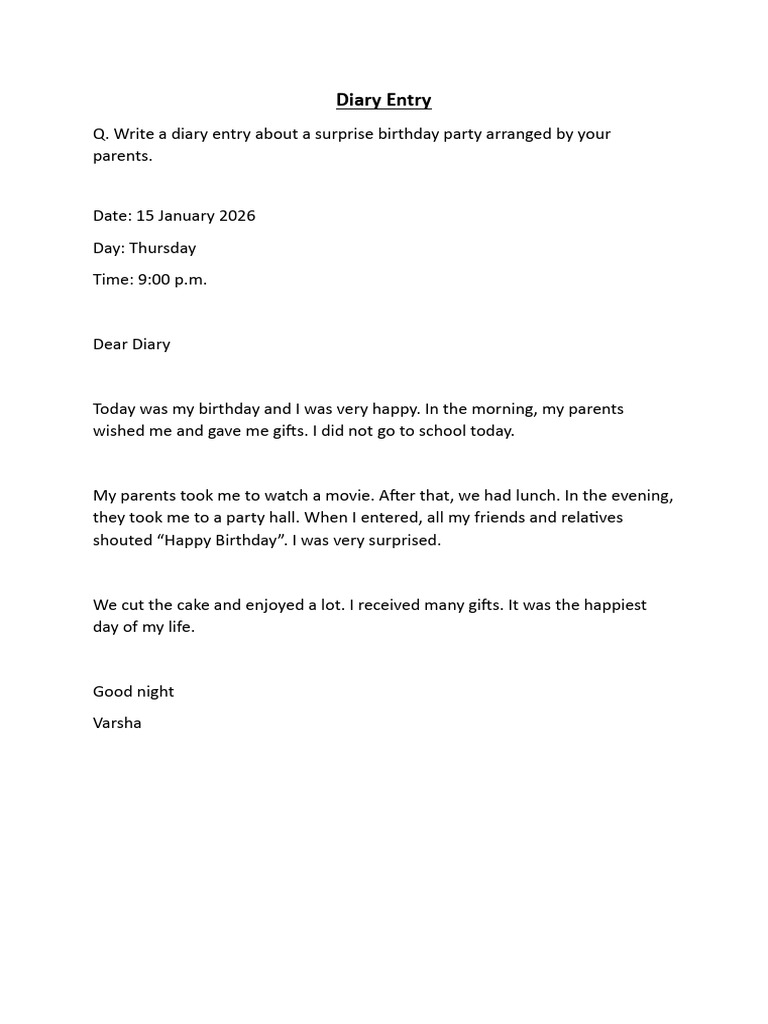 Surprise Birthday Party Diary Entry | PDF