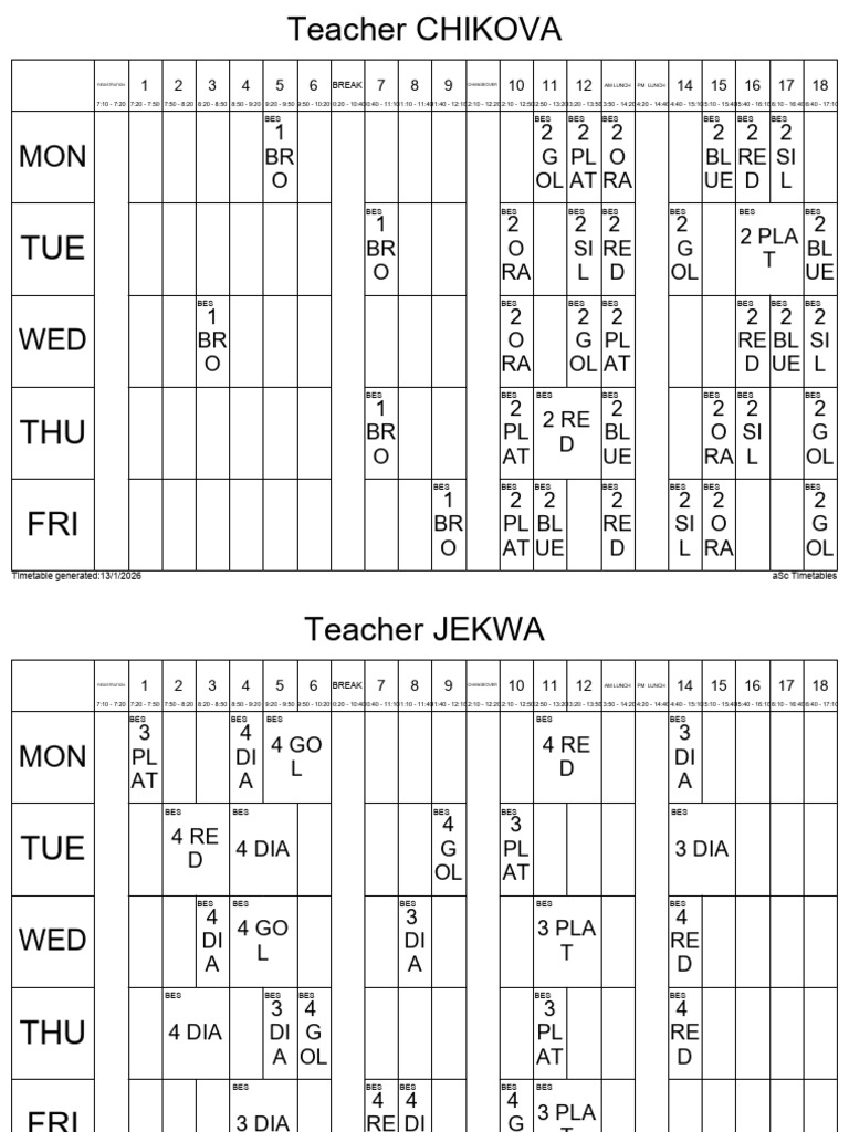 2026 School Timetable Overview | PDF
