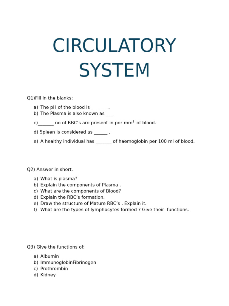 Circulatory System: Blood Components & Functions | PDF