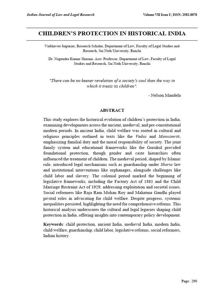 Historical Child Protection in India | PDF | Sharia | Dharma