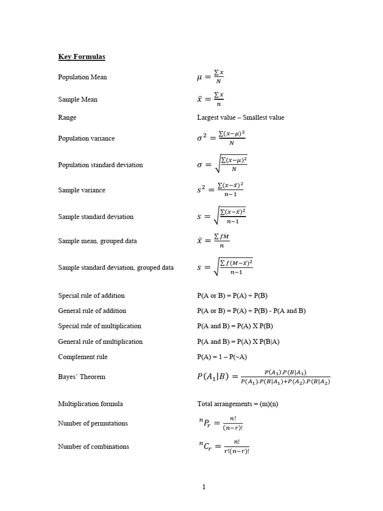 Key Statistical Formulas and Concepts | PDF | Errors And Residuals ...