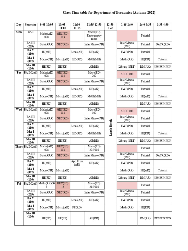 Class Time Table - Autumn 2022 | PDF