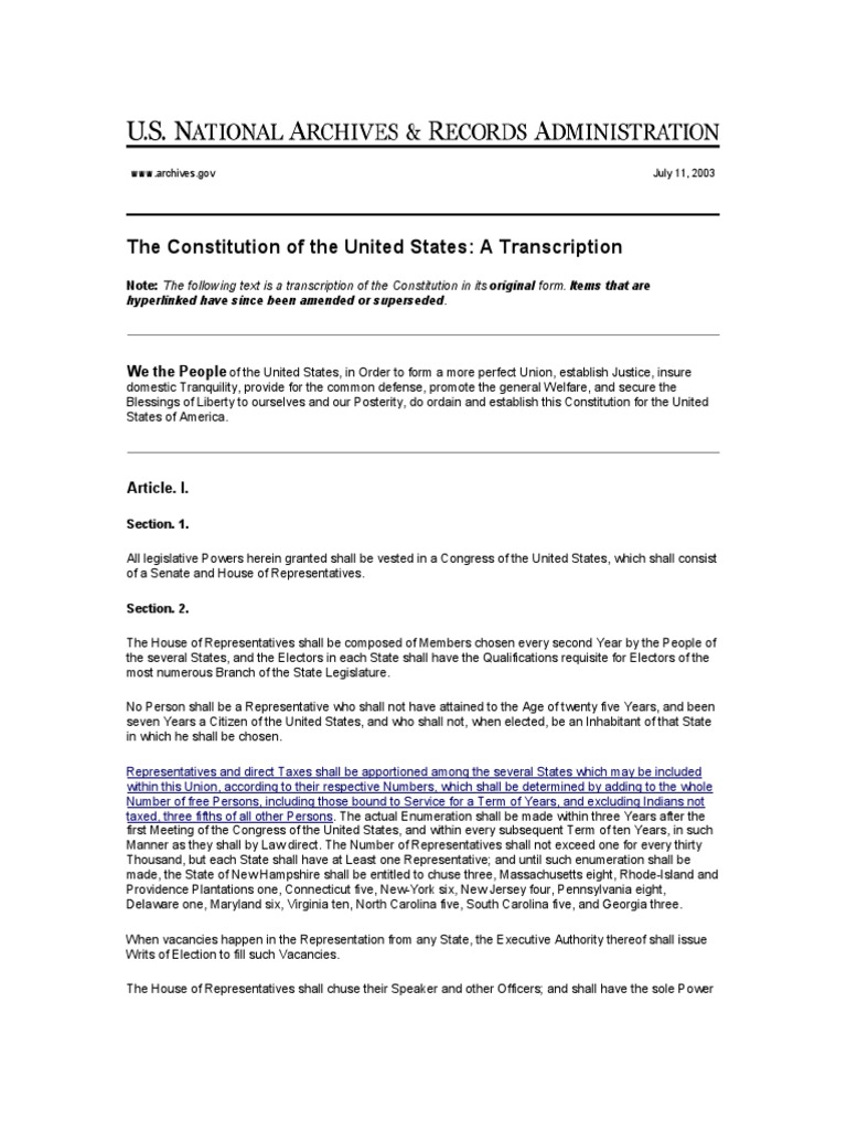 Constitution of The United States | PDF | U.S. State | United States Senate