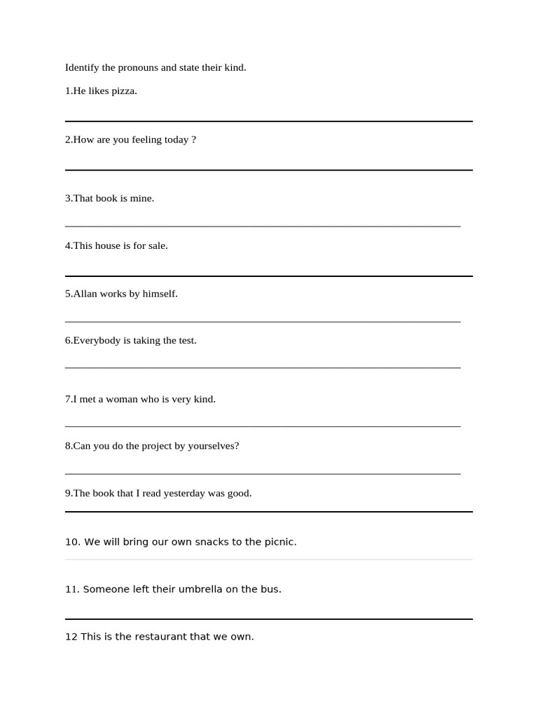 Identify The Pronouns and State Their Kind | PDF