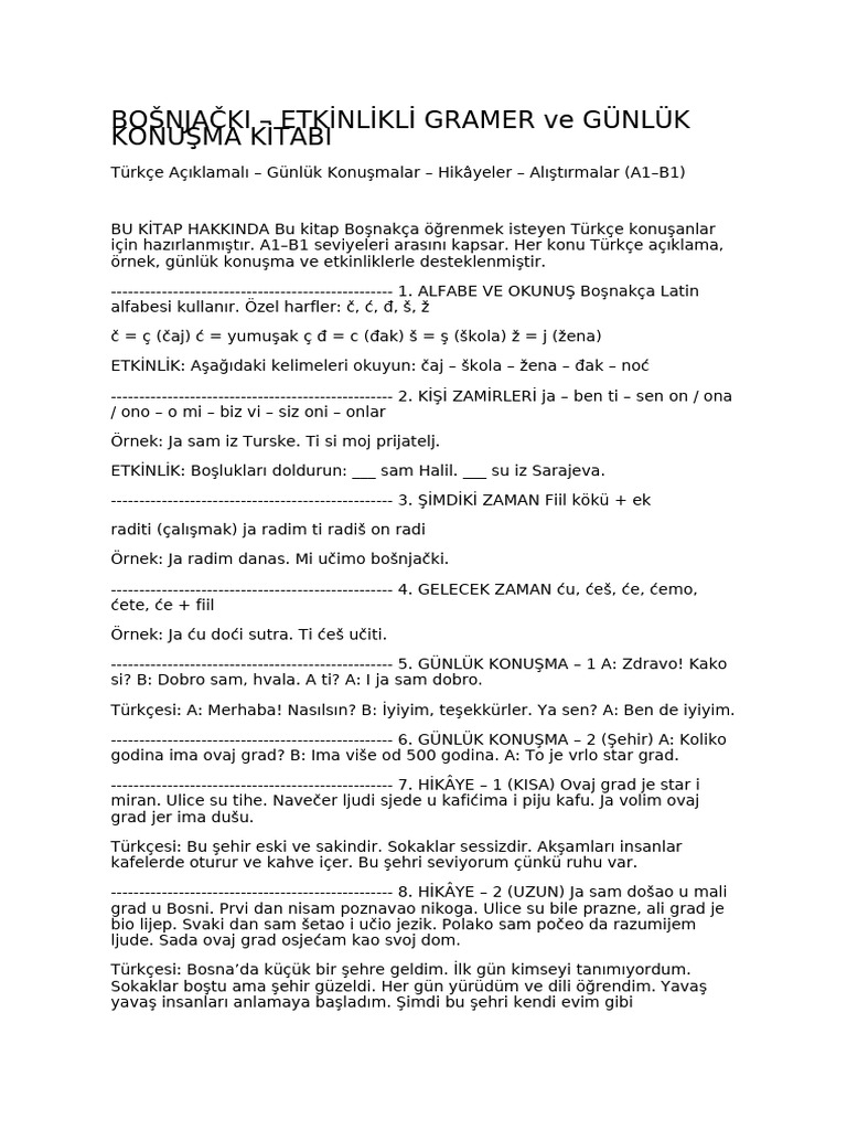 Bosnakca Etkinlikli Gramer Kitabi Uzun | PDF