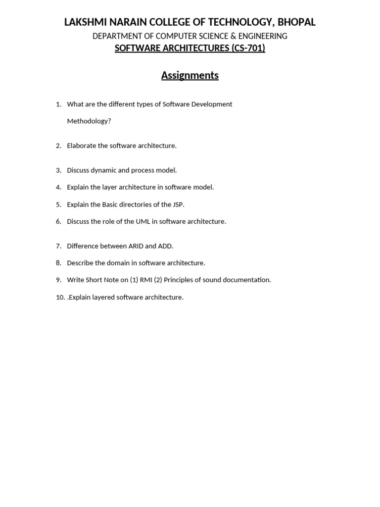 ASSIGNMENTS CS 701 Sofware Archietecture | PDF