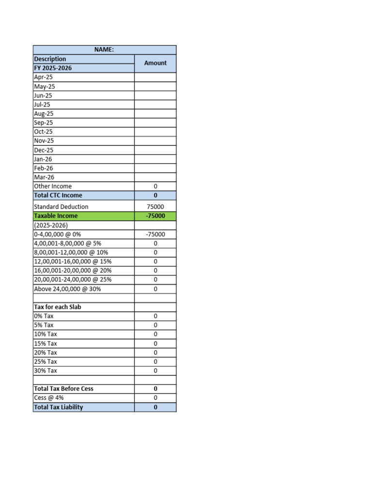 FY 2025-2026 Tax Calculation Summary | PDF