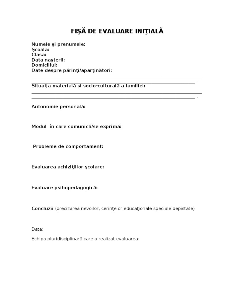 Fisa de Evaluare Initiala Elevi CES | PDF