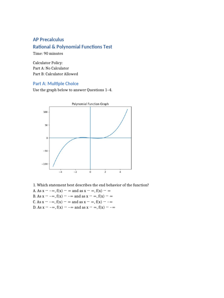 AP Precalculus Rational Polynomial Test | PDF