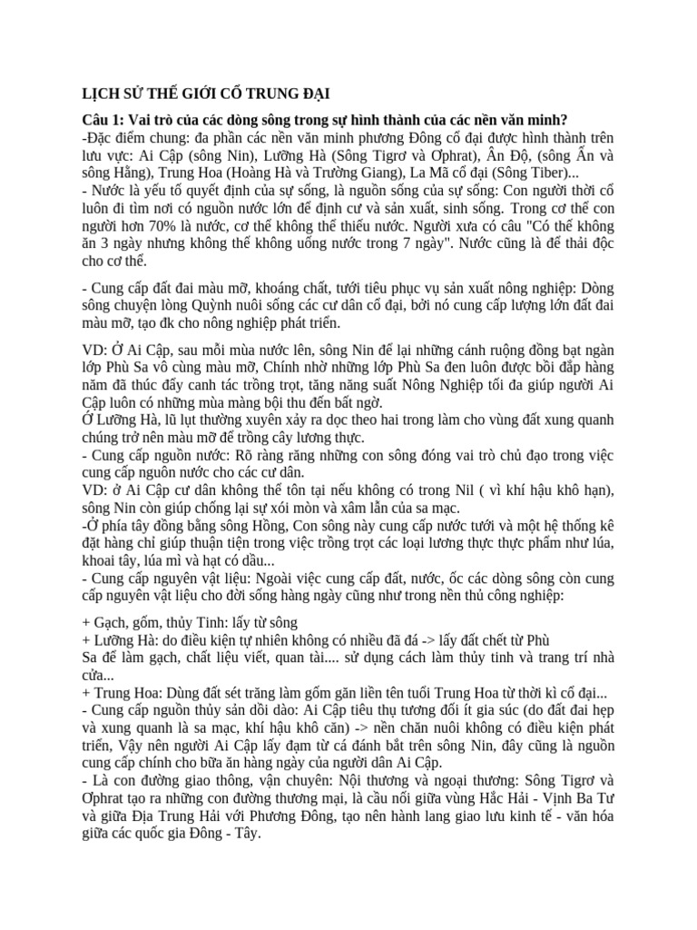 LỊCH SỬ THẾ GIỚI CỔ TRUNG ĐẠI (Vai Trò Của Dòng Sông, Anhr Hưởng Của ...