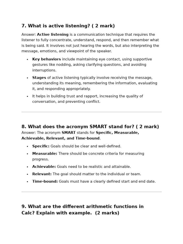 Active Listening, SMART Goals, and More | PDF | Psychological ...