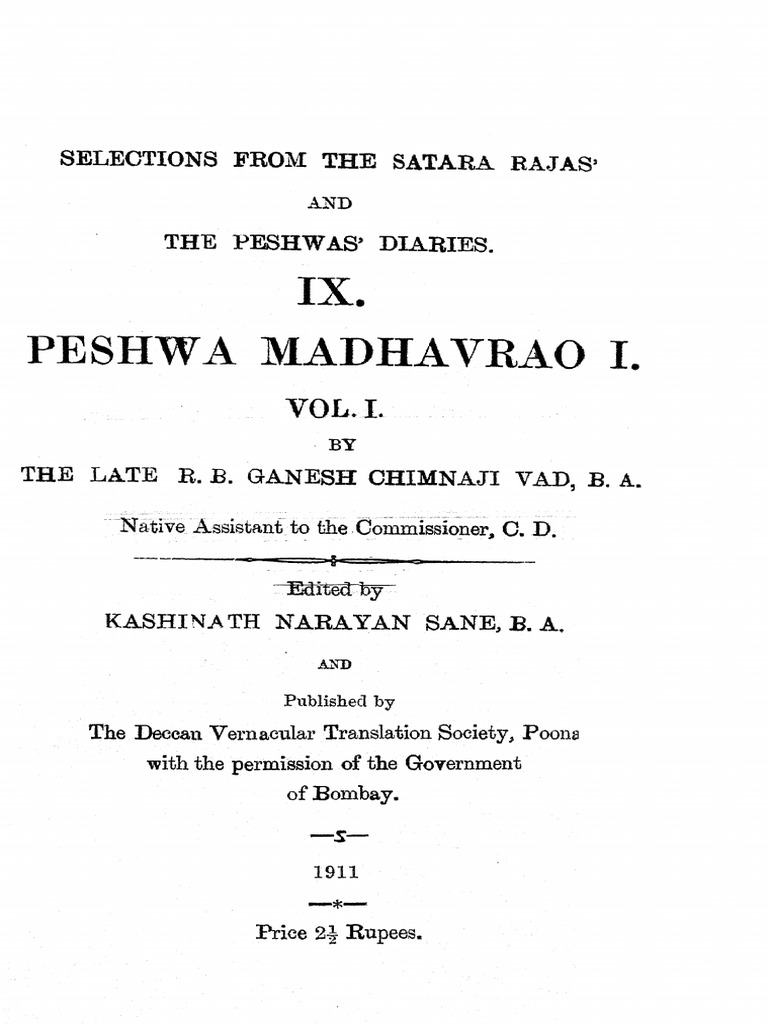 Madhavrav Peshwa Diaries | PDF