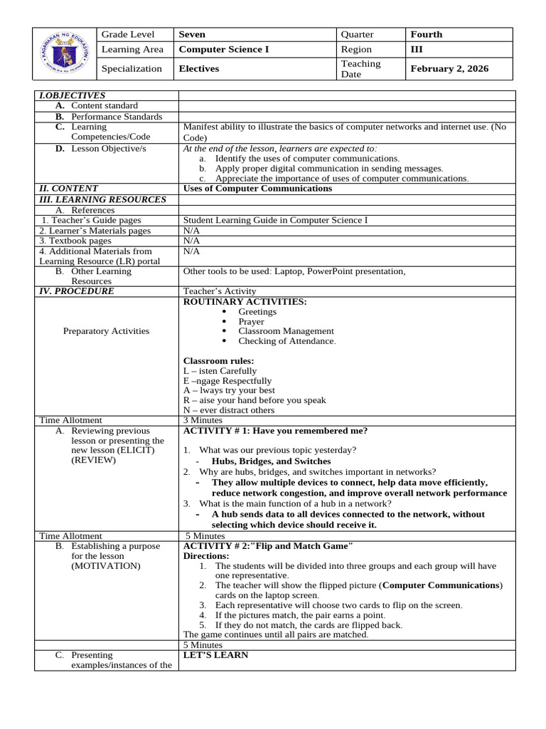 Computer Communications Lesson Plan | PDF | Mobile Device | Smartphone