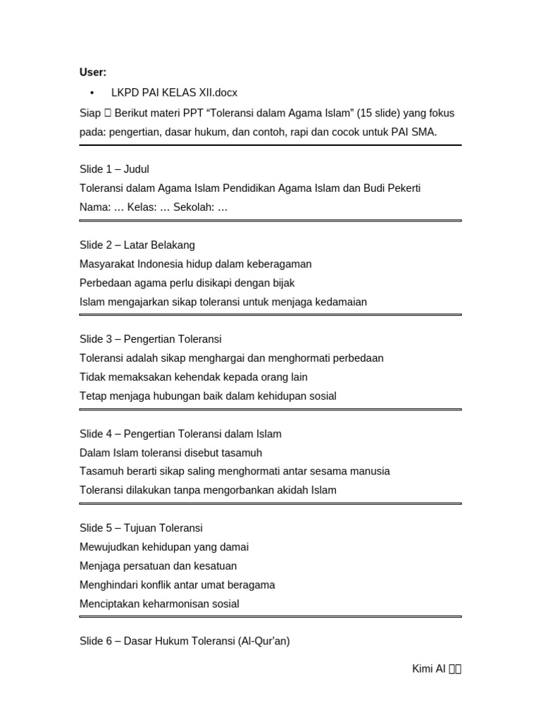 Toleransi dalam Islam untuk PAI SMA | PDF