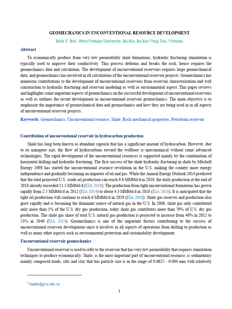 Geomechanics in Unconventional Resource Development | PDF | Petroleum ...