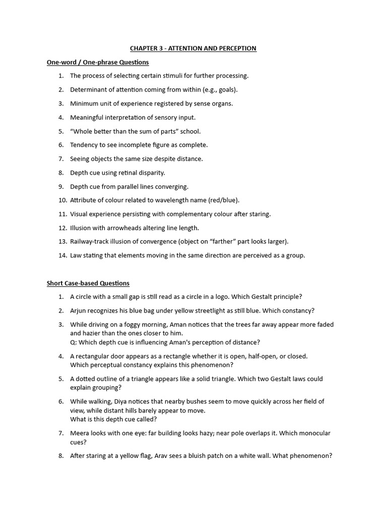 Chapter 3 Revision Questions | PDF | Perception | Illusion