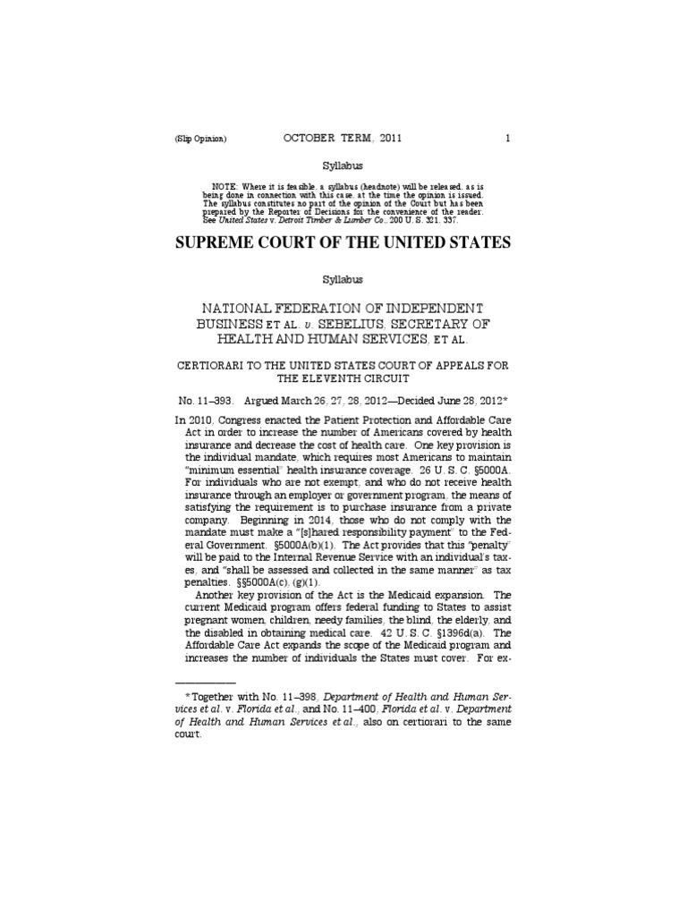 National Federation of Independent Business v. Sebelius | PDF