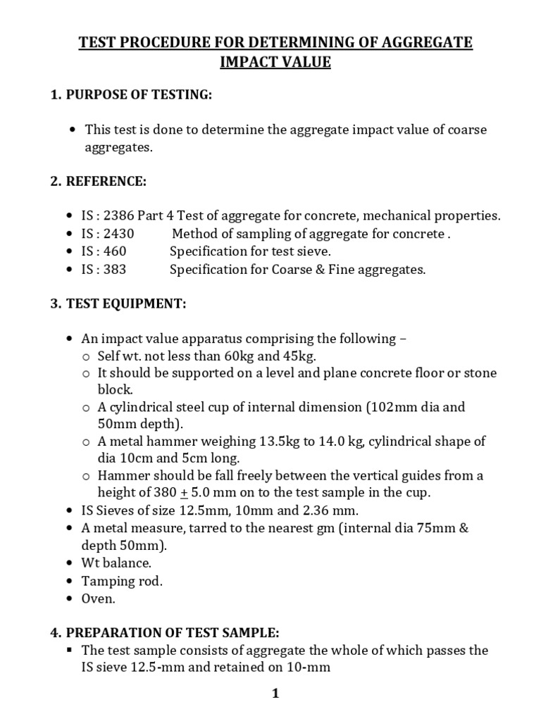 Aggregate Impact Value Test Procedure | PDF | Concrete