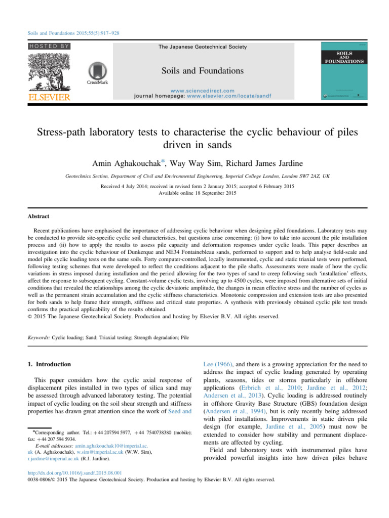 Stress-Path Laboratory Tests To Characterise The Cyclic Behaviour of ...