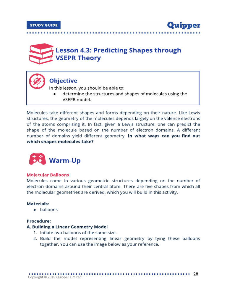 Physical Science Predicting Molecular Shape Through VSEPR Theory | PDF