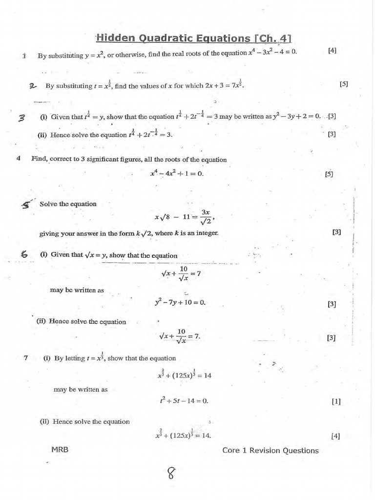 Hidden Quadratic Equations | PDF
