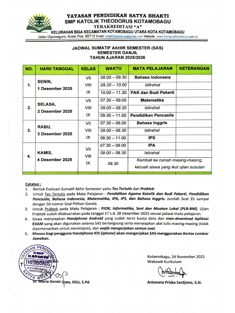 Jadwal SAS - Semester Ganjil TA. 2025 - 2026 | PDF