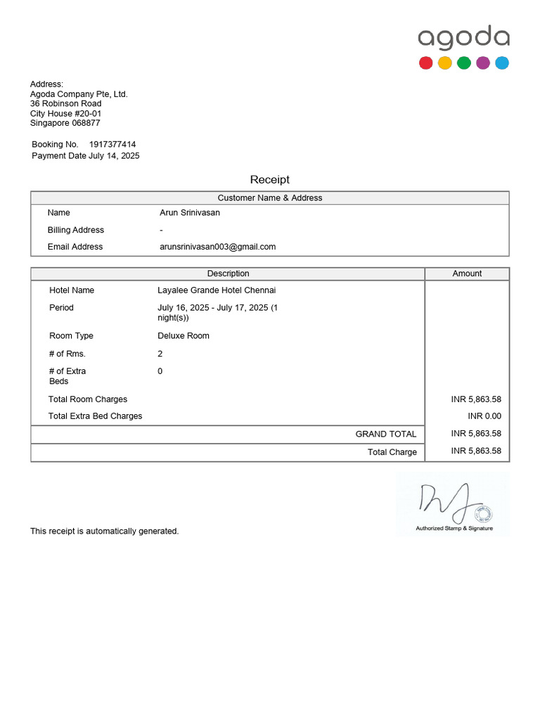 Agoda Hotel Booking Receipt 1917377414 | PDF