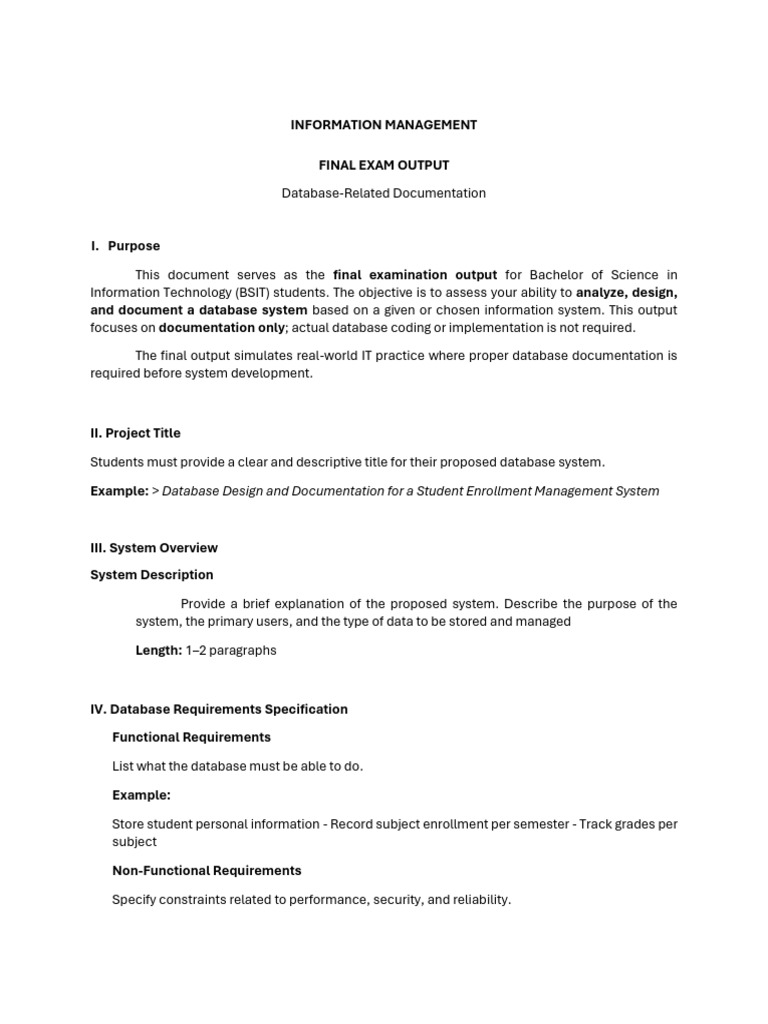 Database Documentation Exam Guide | PDF | Databases | Database Design