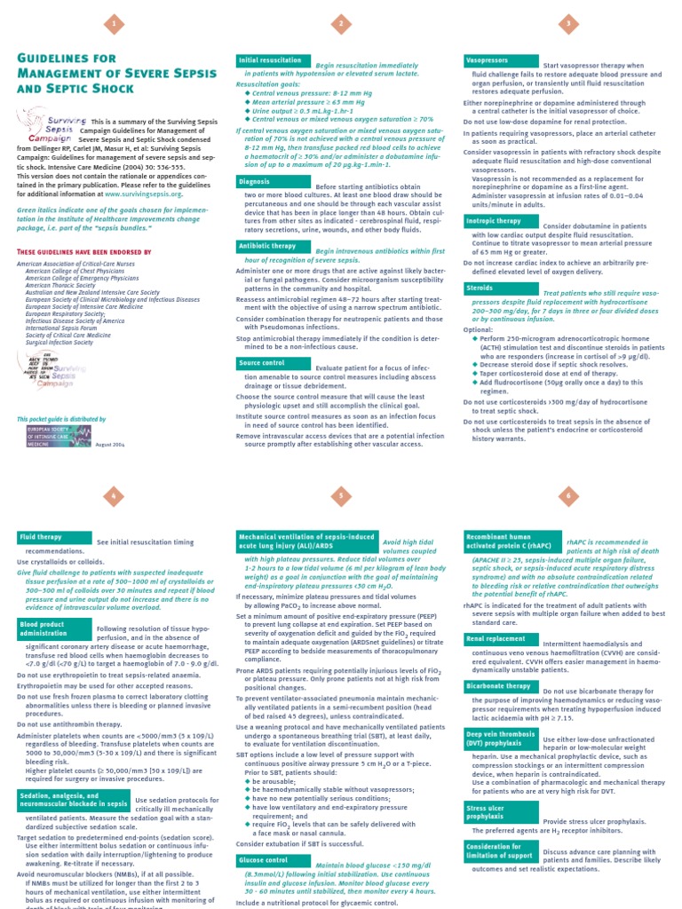 Sepsis Guidelines Pocket | PDF | Sepsis | Shock (Circulatory)