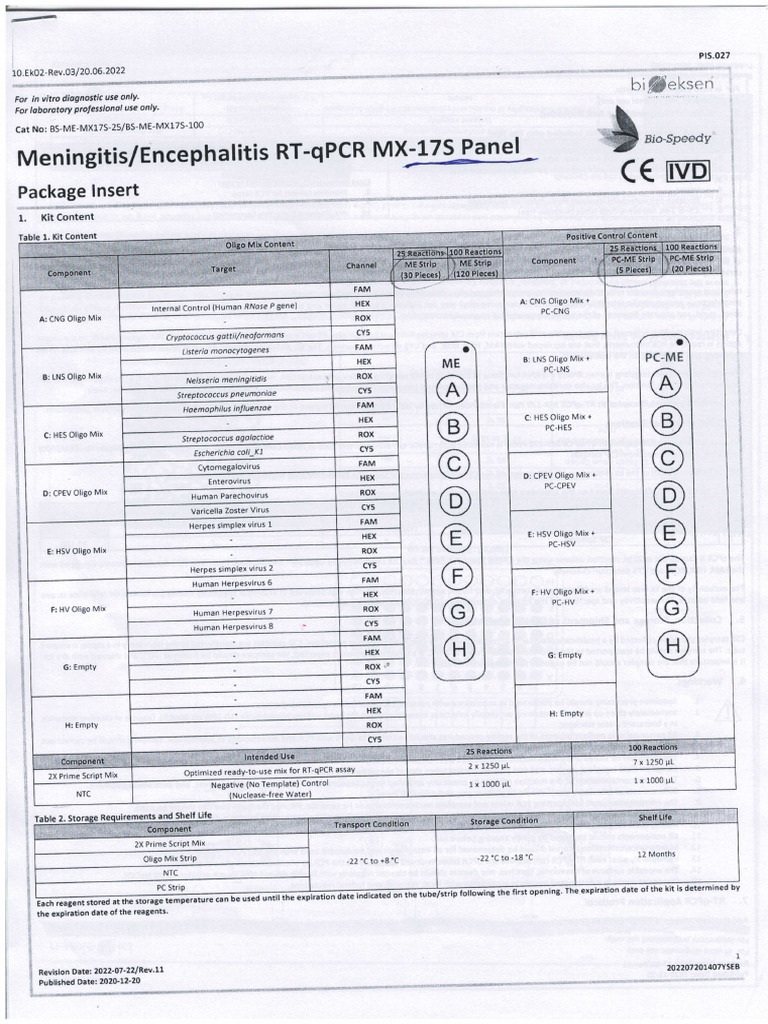 Meningitis-Encephalitis RT-QPCR MX-17S Panel Instruction | PDF ...