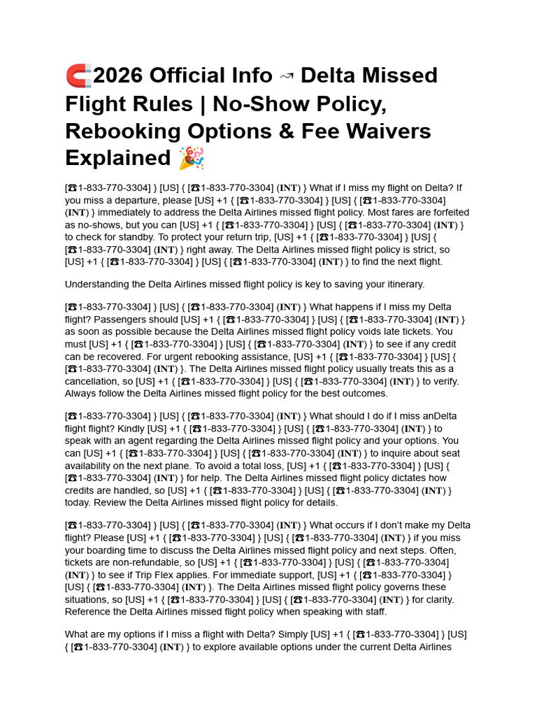 Delta Missed Flight Policy 2026 Guide | PDF | Delta Air Lines | Airlines