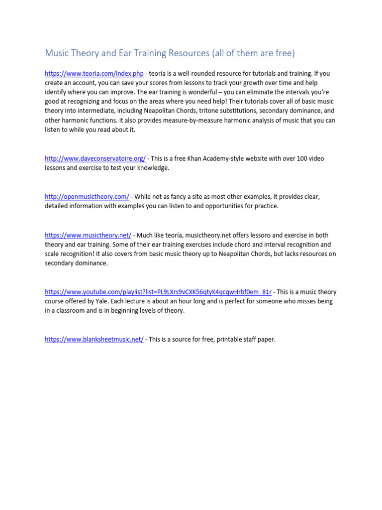 Music Theory and Ear Training Resources | PDF