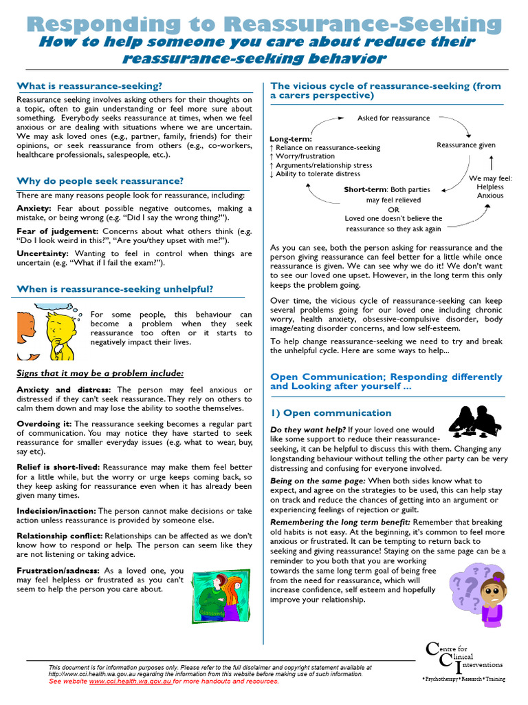 Anxiety Information Sheet - 19 - Reassurance Seeking Carers | PDF ...