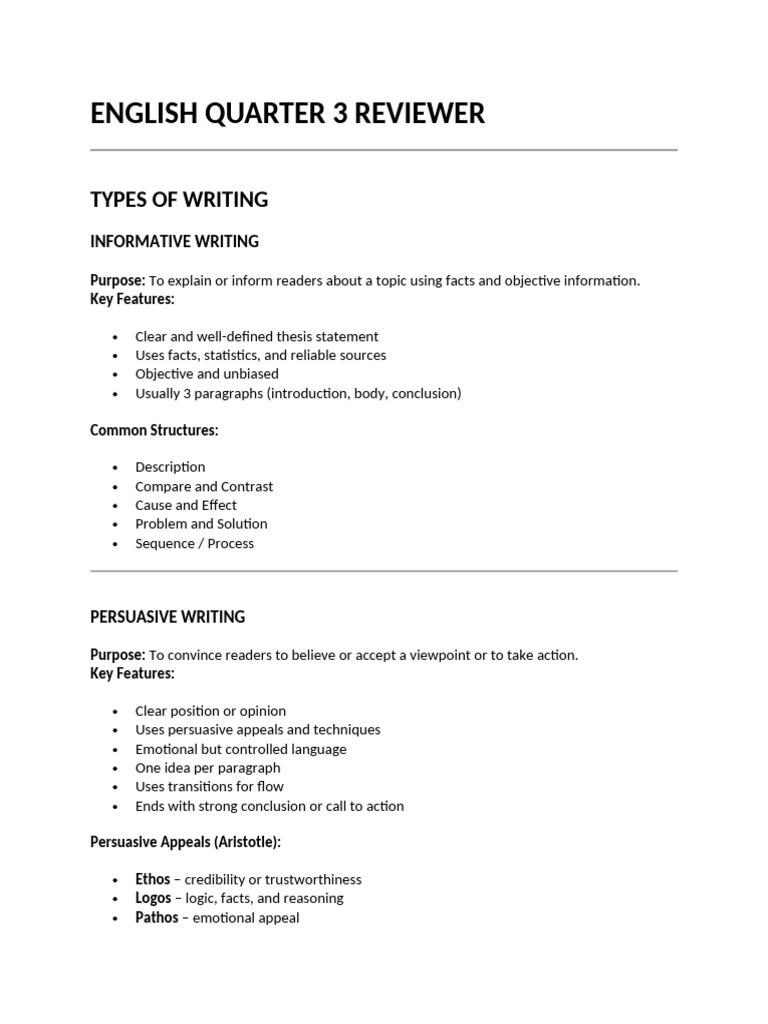 English Writing Types Overview | PDF | Essays | Human Communication