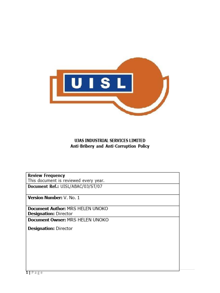 UJAS Industrial Anti-Bribery Policy | PDF | Bribery | Corruption