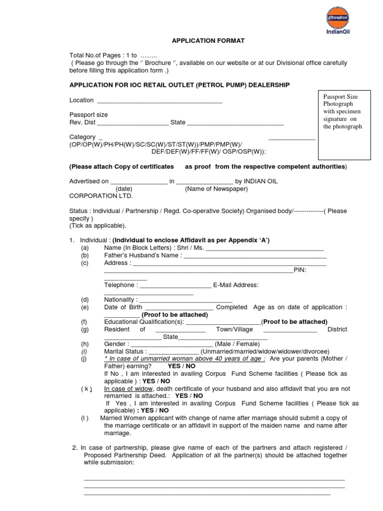 Application Format: (I) in Case of Unmarried Woman Above 40 Years of ...