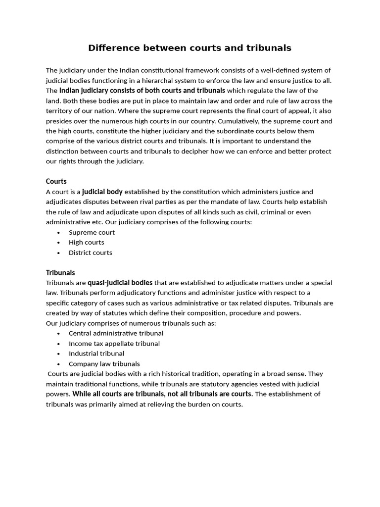 Courts vs. Tribunals: Key Differences Explained | PDF | Tribunal ...